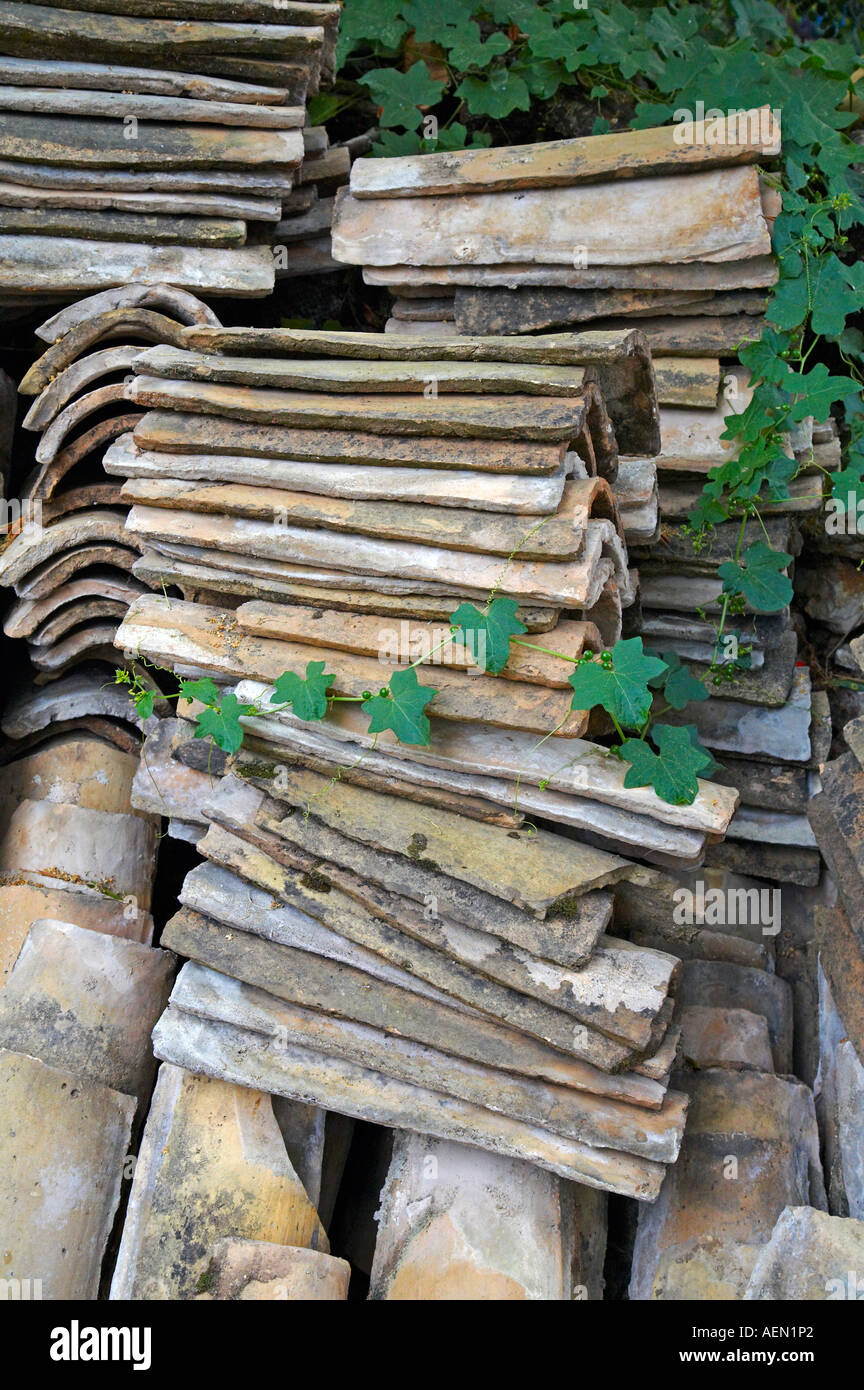 A pile of traditional old roofing tiles in Corfu Greece Stock Photo - Alamy