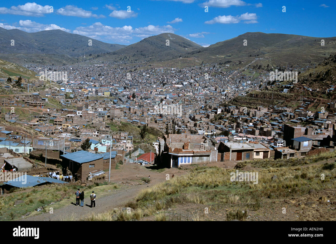 General view of Puno town from hillside, Puno, Peru Stock Photo - Alamy