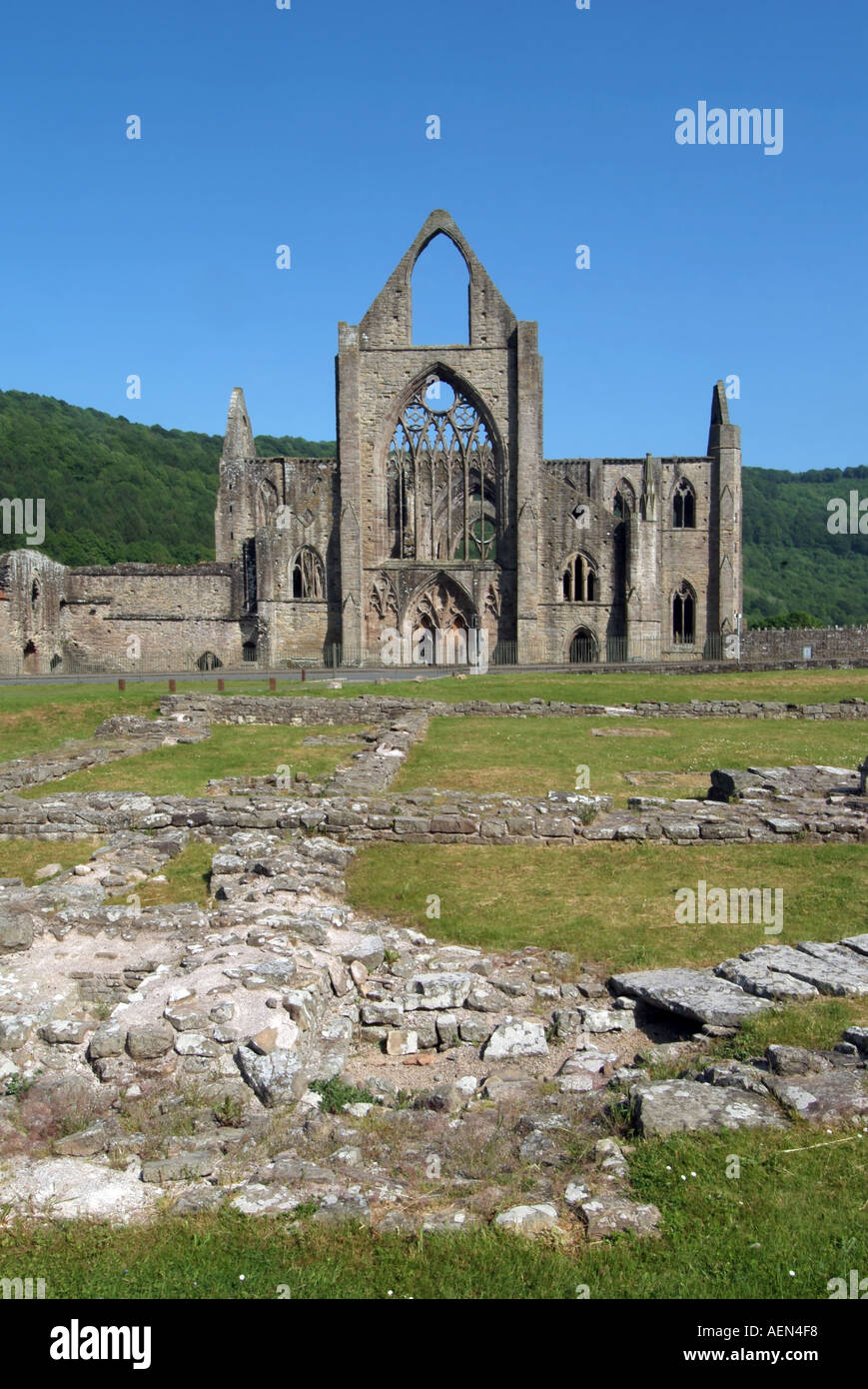 Tintern Abbey Monastery ruins in the Wye Valley on the Welsh bank of ...