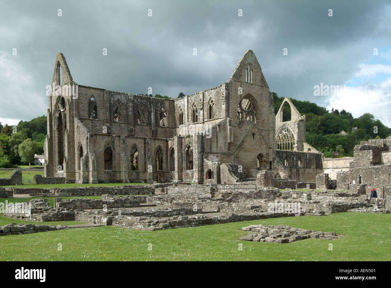 Tintern Abbey Monastery ruins in the Wye Valley on the Welsh bank of ...