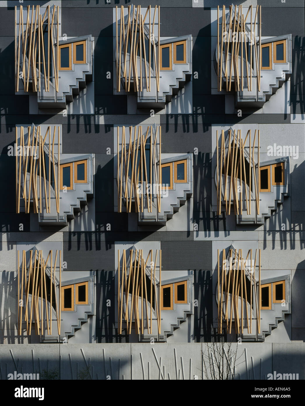 The Scottish Parliament, Edinburgh, Scotland. Elevation detail of west ...
