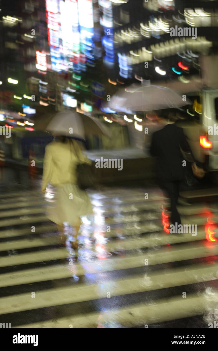 Pedestrian Crossing at Night Tokyo Japan Stock Photo - Alamy