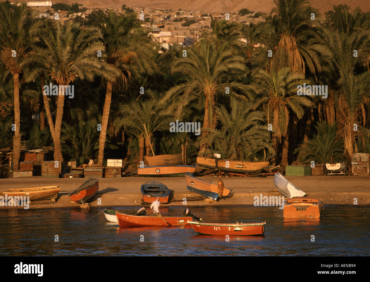 Colorful fishing boats in the Red Sea port of Aqaba in the Gulf of ...
