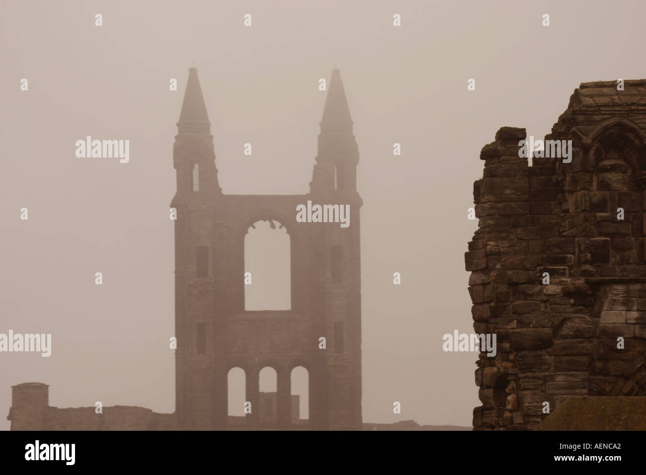 St Andrews monastry ruins in the mist Stock Photo - Alamy