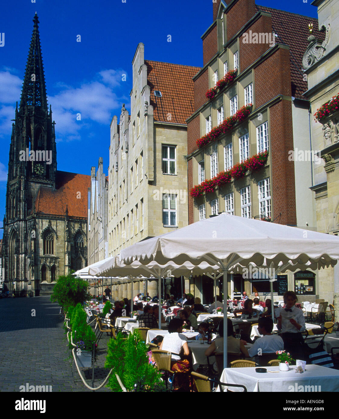 st lamberti church with outdoor restaurant at principalmarkt in munster ...