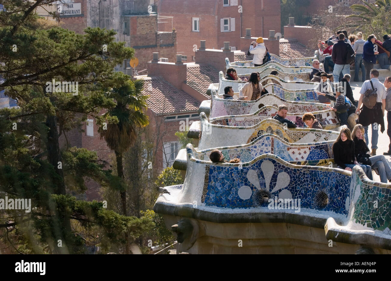 Snakebench at Parc Guell in Barcelona, Spain, designed by Gaudi Stock ...