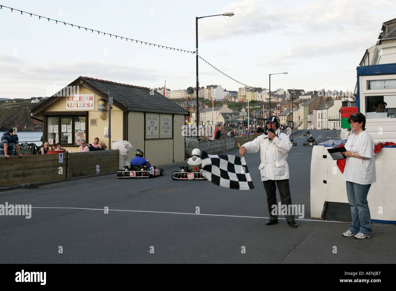 Start finish line with chequered flag at Peel Kart Grand Prix IOM isle ...