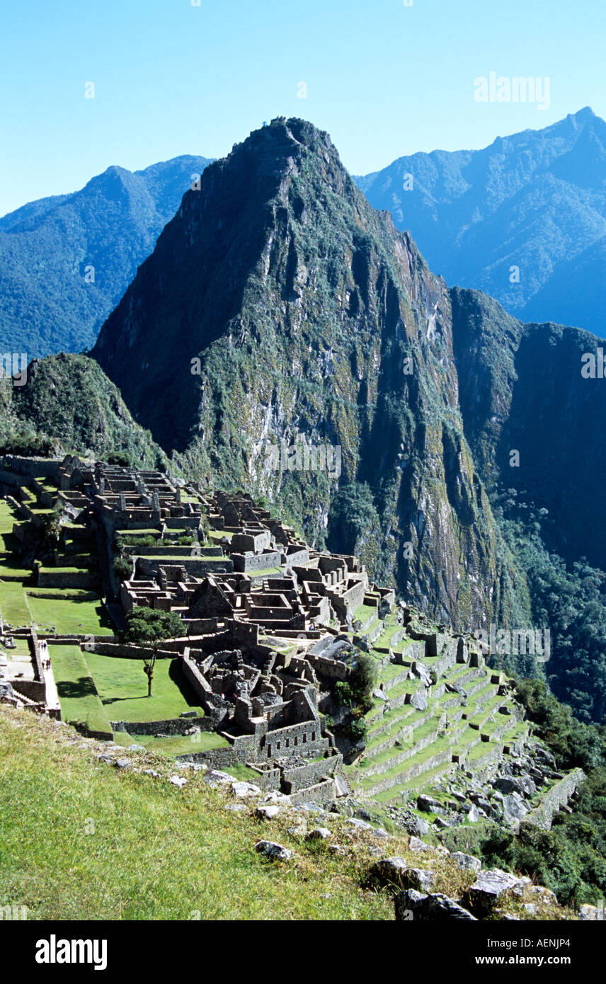 Machu Picchu Inca ruins, terraces and Huayna Picchu, Peru Stock Photo ...