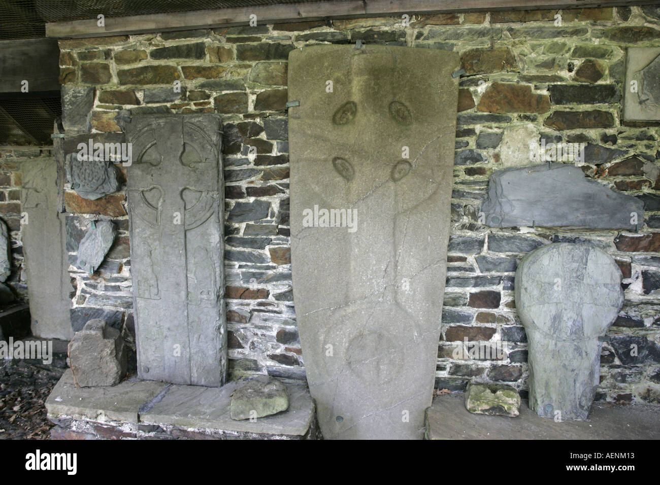 ancient celtic stone crosses kirk maughold isle of Man IOM Stock Photo ...