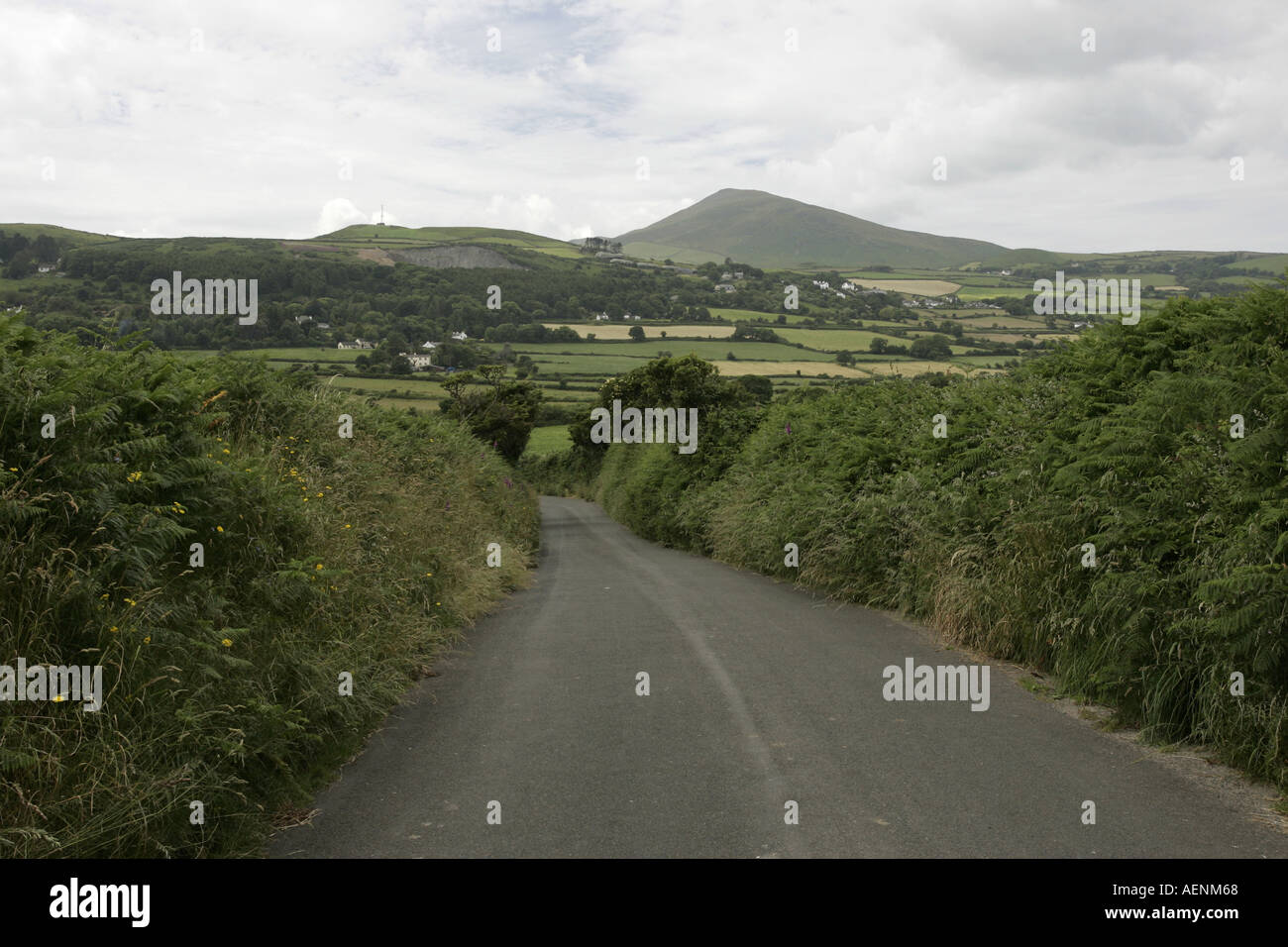 country lane heading from Maughold off to Snaefell Isle of Man IOM ...
