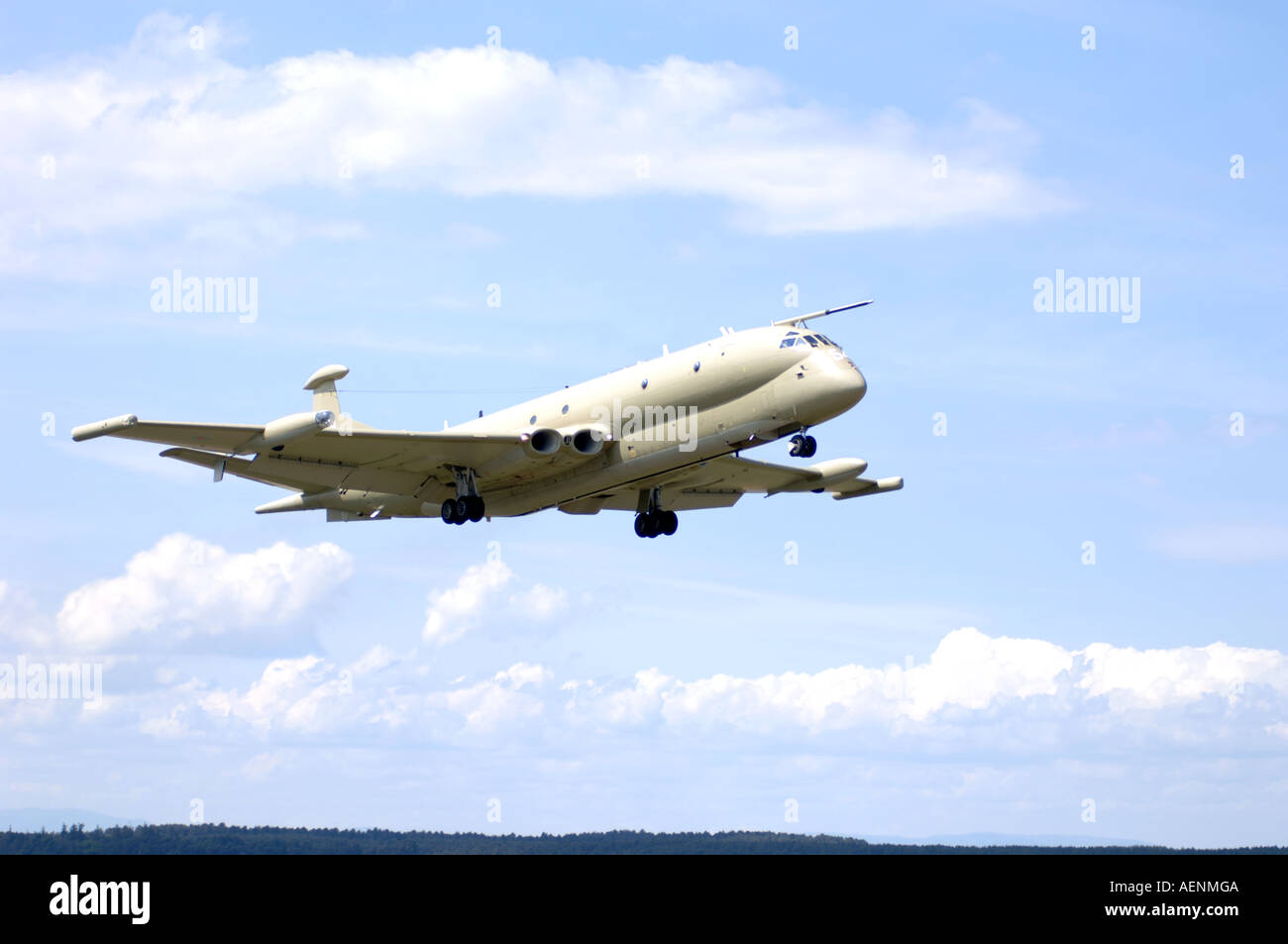 RAF Nimrod HS MR2 coming in to land at RAF Kinloss Morayshire. XAV-248 ...