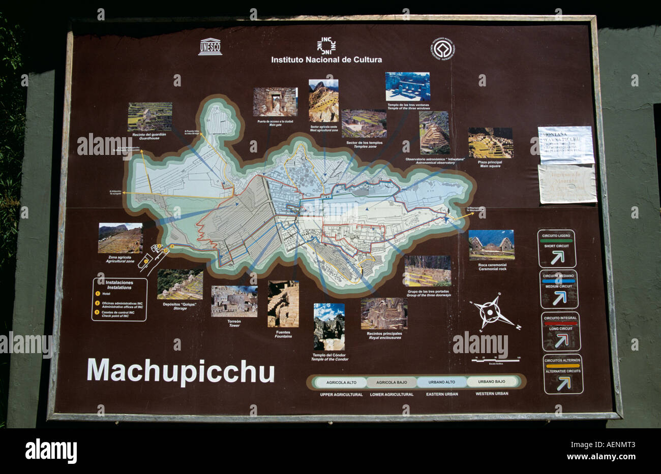 Machu Picchu map beside entrance, Machu Picchu, Peru Stock Photo - Alamy