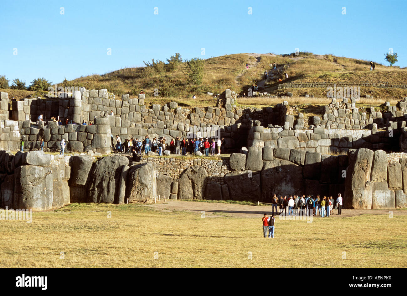 Sacsayhuaman Inca ruins and tourists, Cusco, Peru Stock Photo - Alamy
