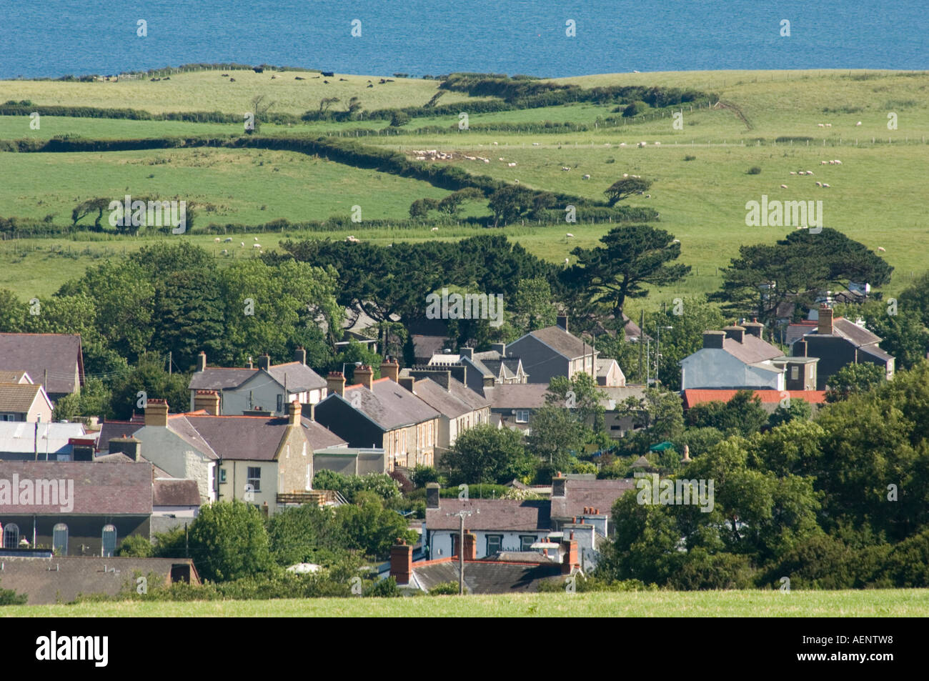 Llansantffraed Llanon ceredigion west wales with cardigan bay in the ...