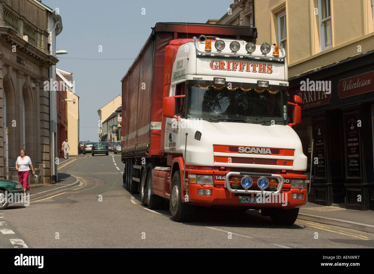 Heavy goods vehicle in the main road street of Llandeilo ...