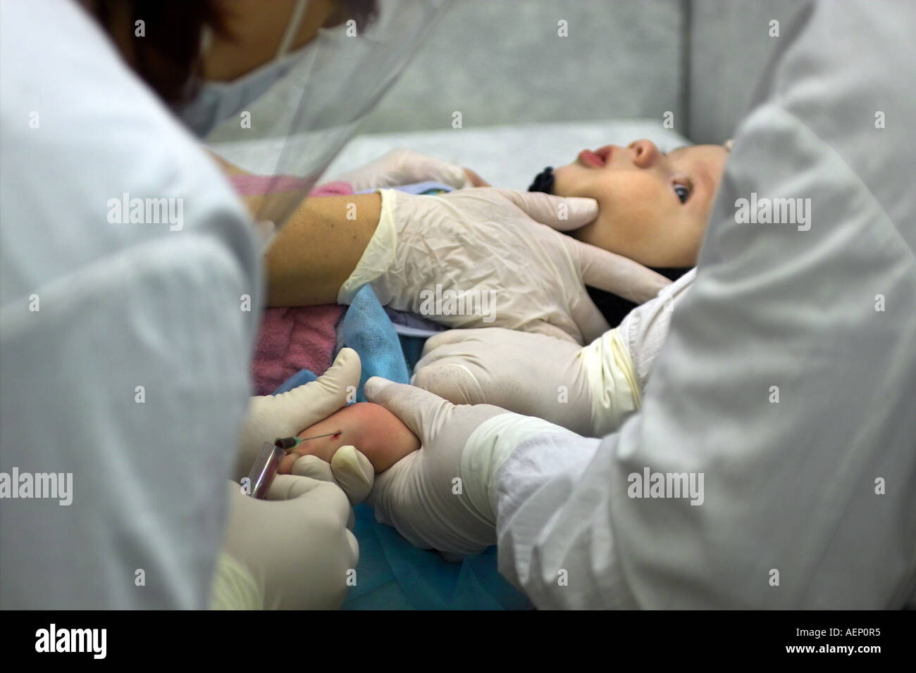 Young Russian child having blood sample taken to test for HIV Stock ...