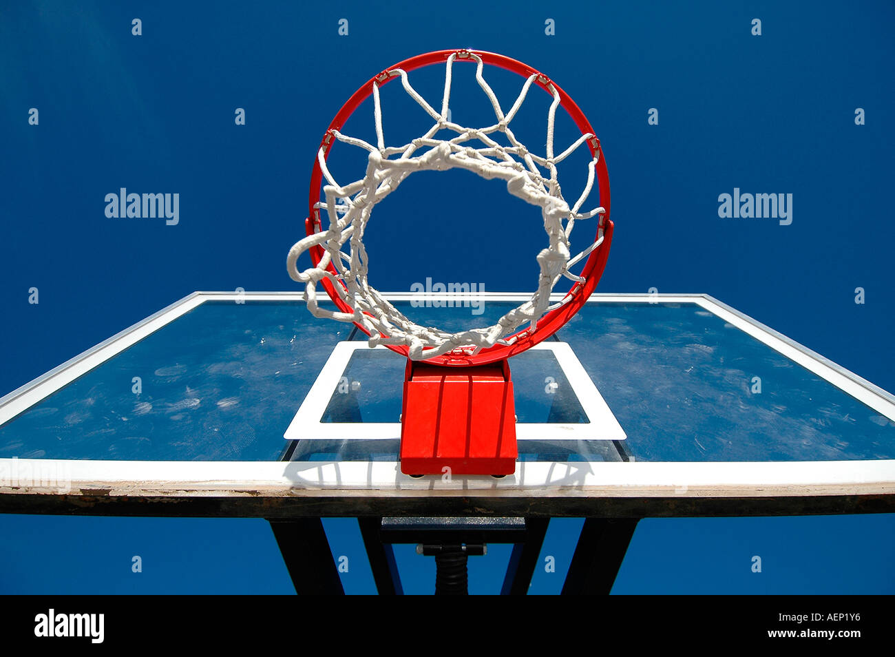 Shot looking up at the rim of a basketball standard Stock Photo - Alamy