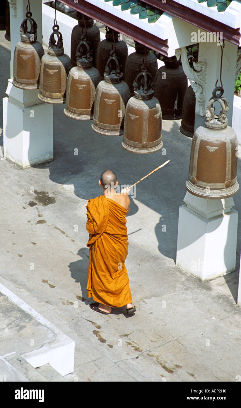 Buddhist monk ringing bells, Wat Phra Phutthabat Temple, (Wat Phra ...