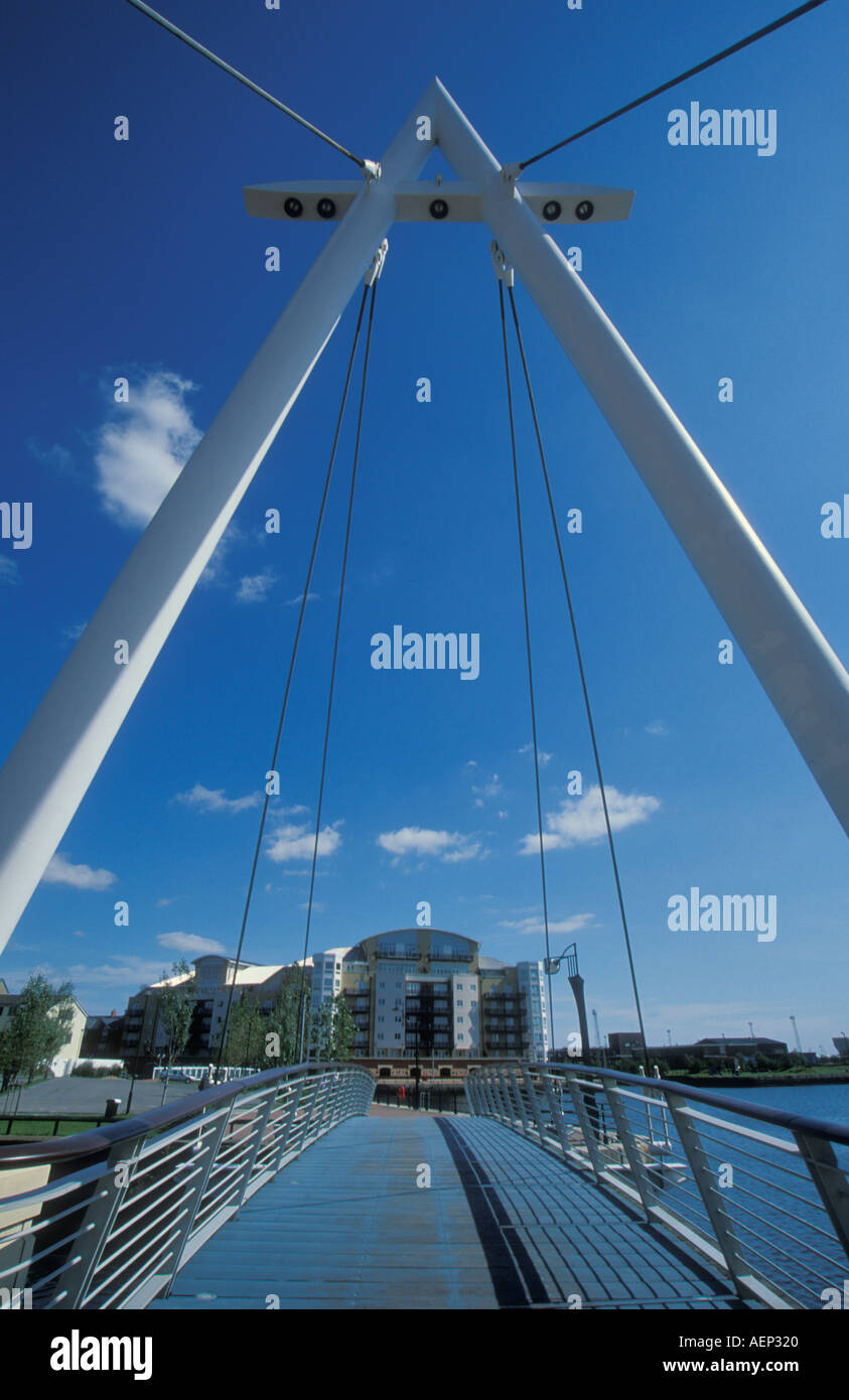 Entrance bridge to new apartment development in Cardiff Bay South ...