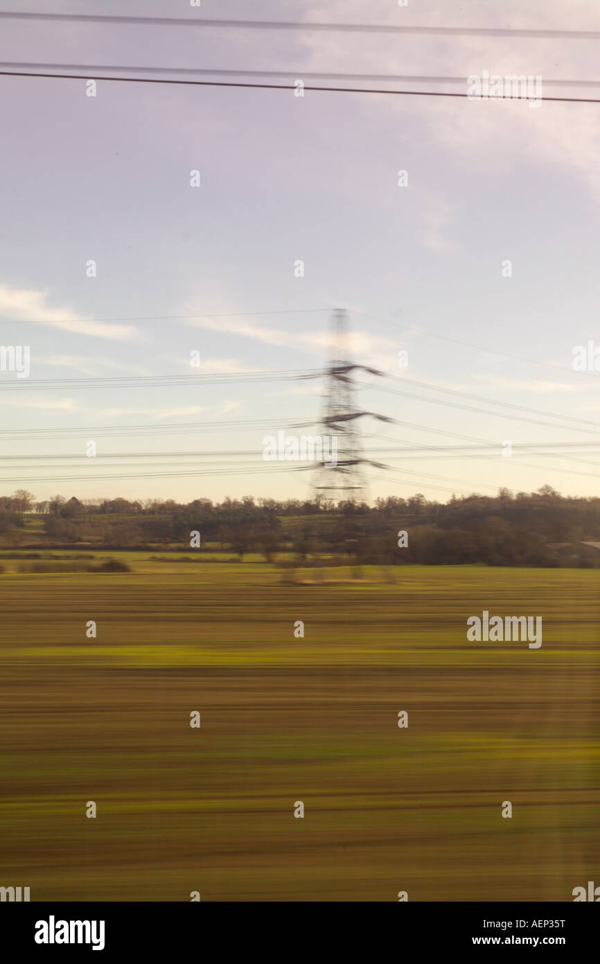 view from a train window uk. london to leeds Stock Photo - Alamy