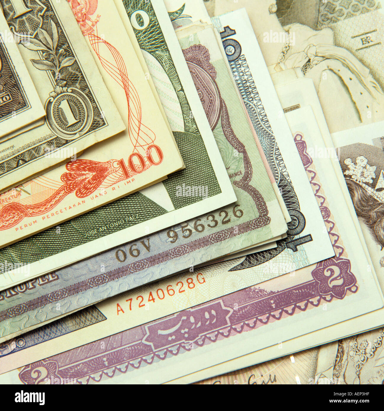 Travel banknotes from around the world exchange rates Stock Photo - Alamy