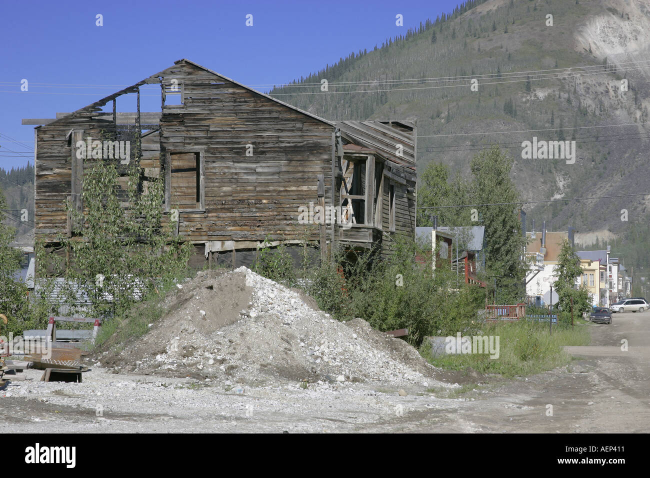 an old decayed wooden house in Dawson Yukon Territory Canada Stock ...