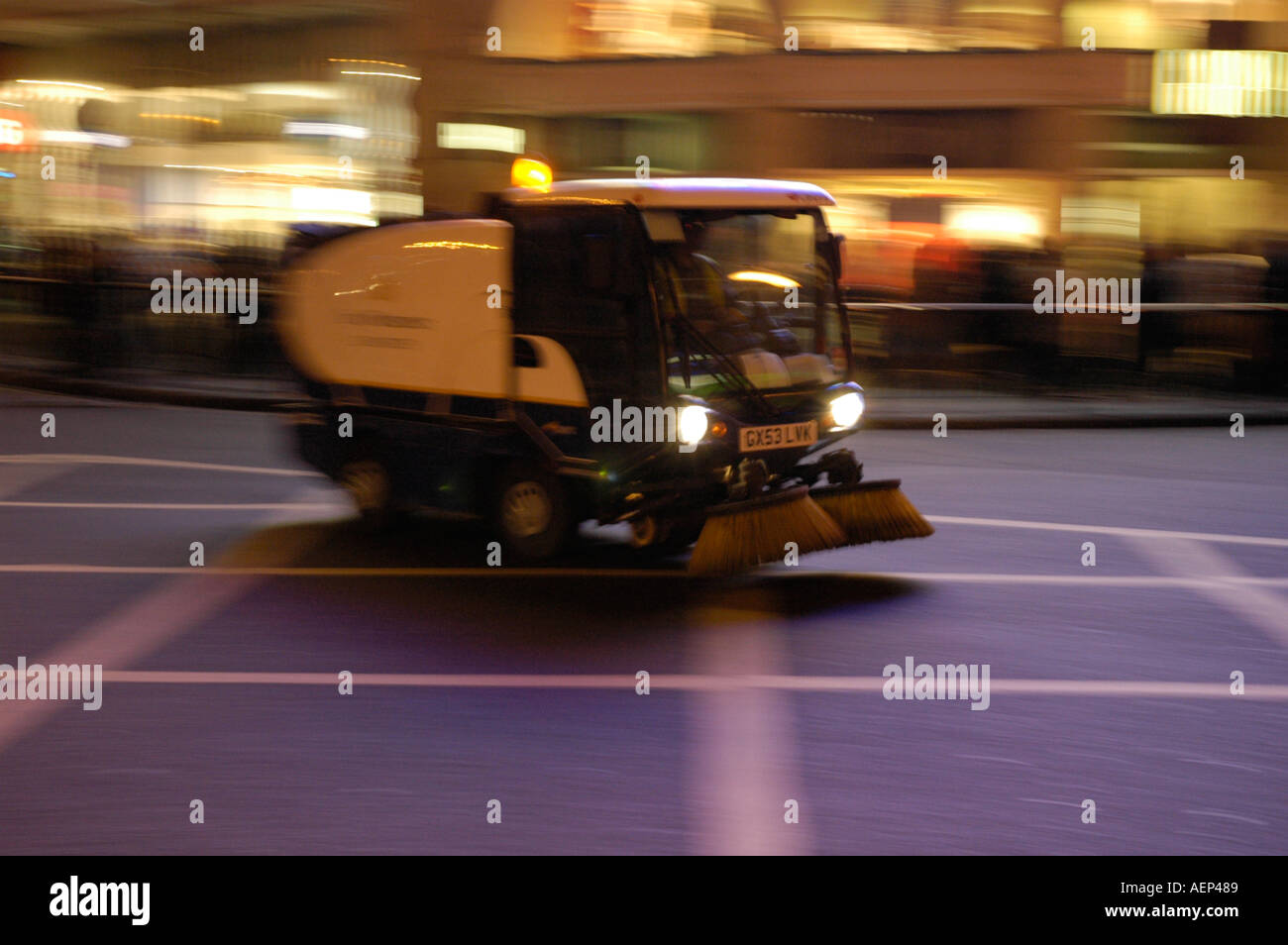 Road sweeper passing through Piccadilly Circus London England UK Stock ...