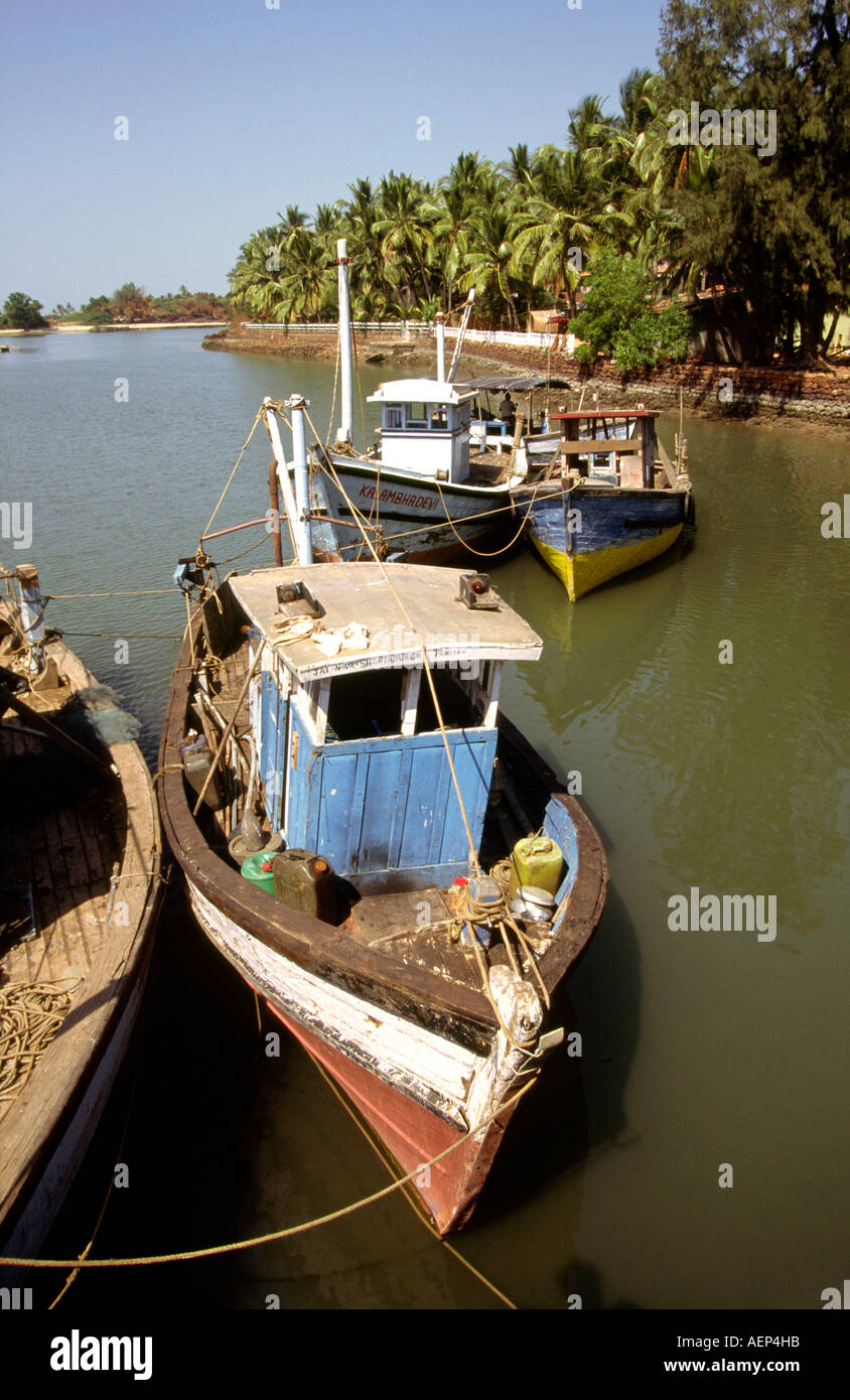 India Goa Betul fishing boats at the jetty Stock Photo - Alamy