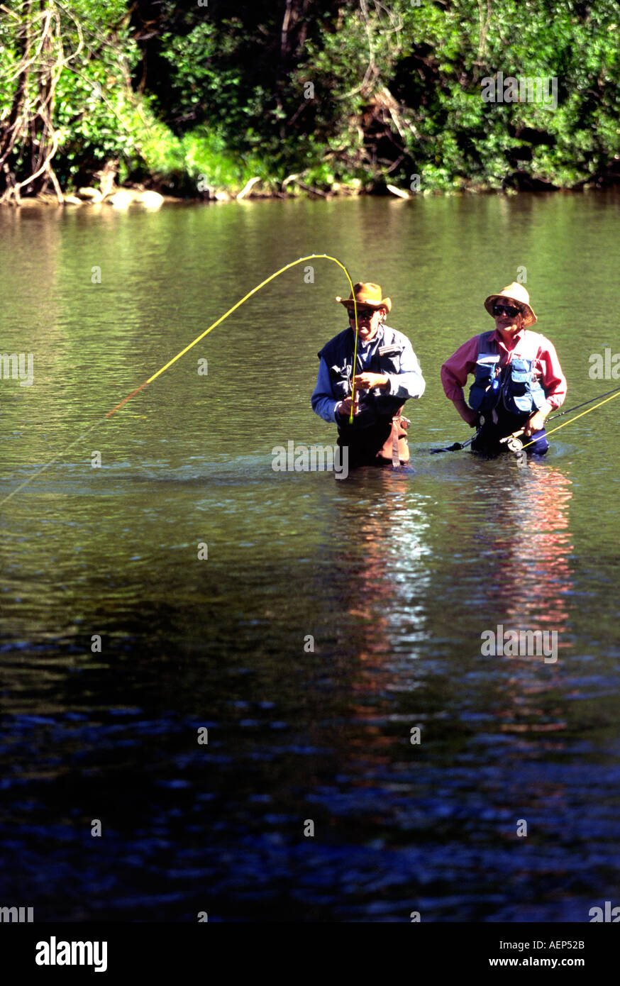 Model released senior couple fly fishing Stock Photo - Alamy