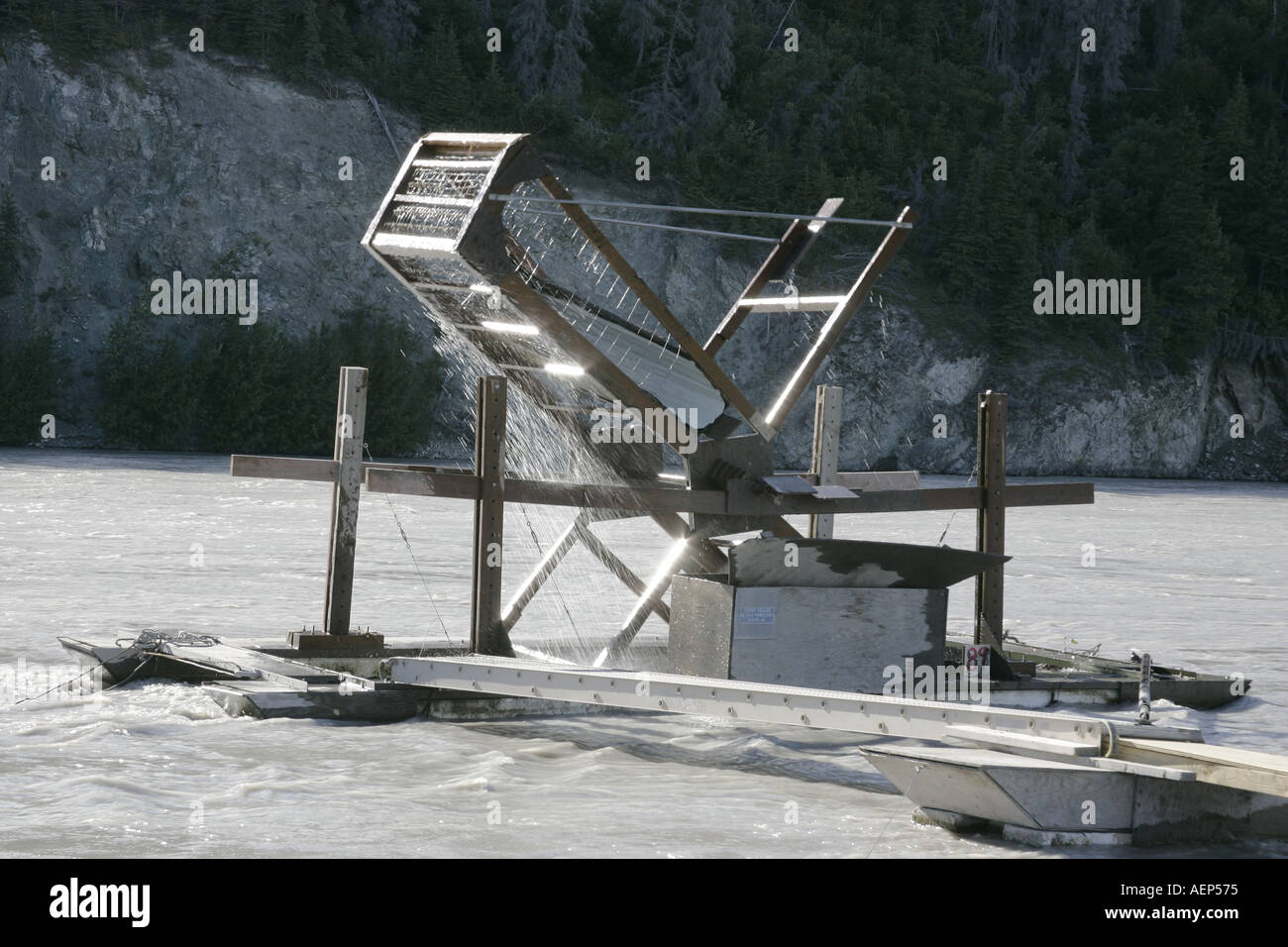 fisch wheels for salmon fishing on the Copper river near the village of ...