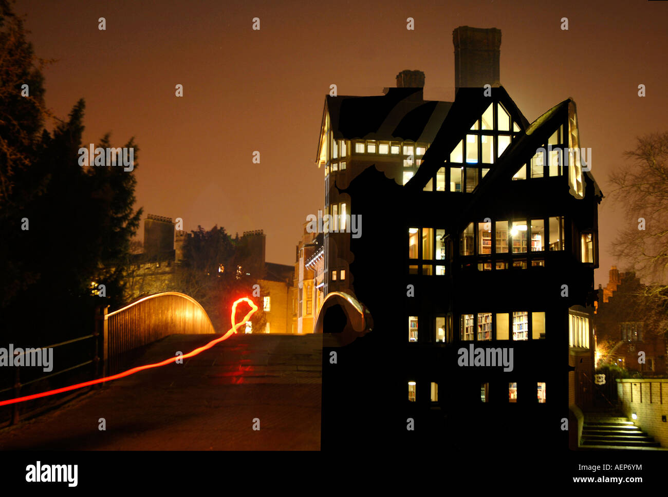 A night view of Jerwood Library at Trinity Hall College in Cambridge ...