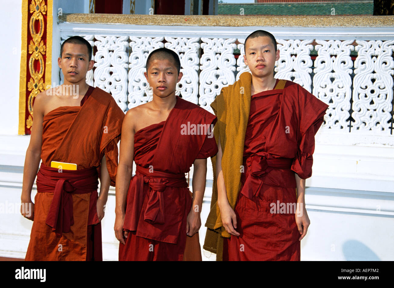 Three Buddhist monks, Wat Phra That Haripunchai Temple, Lamphun, Near ...