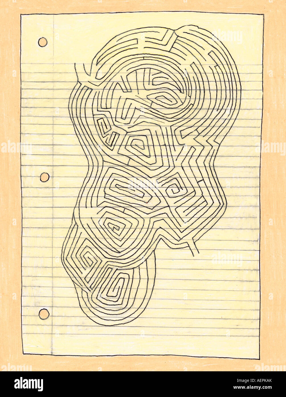 illustration of maze drawing on notebook paper Stock Photo - Alamy