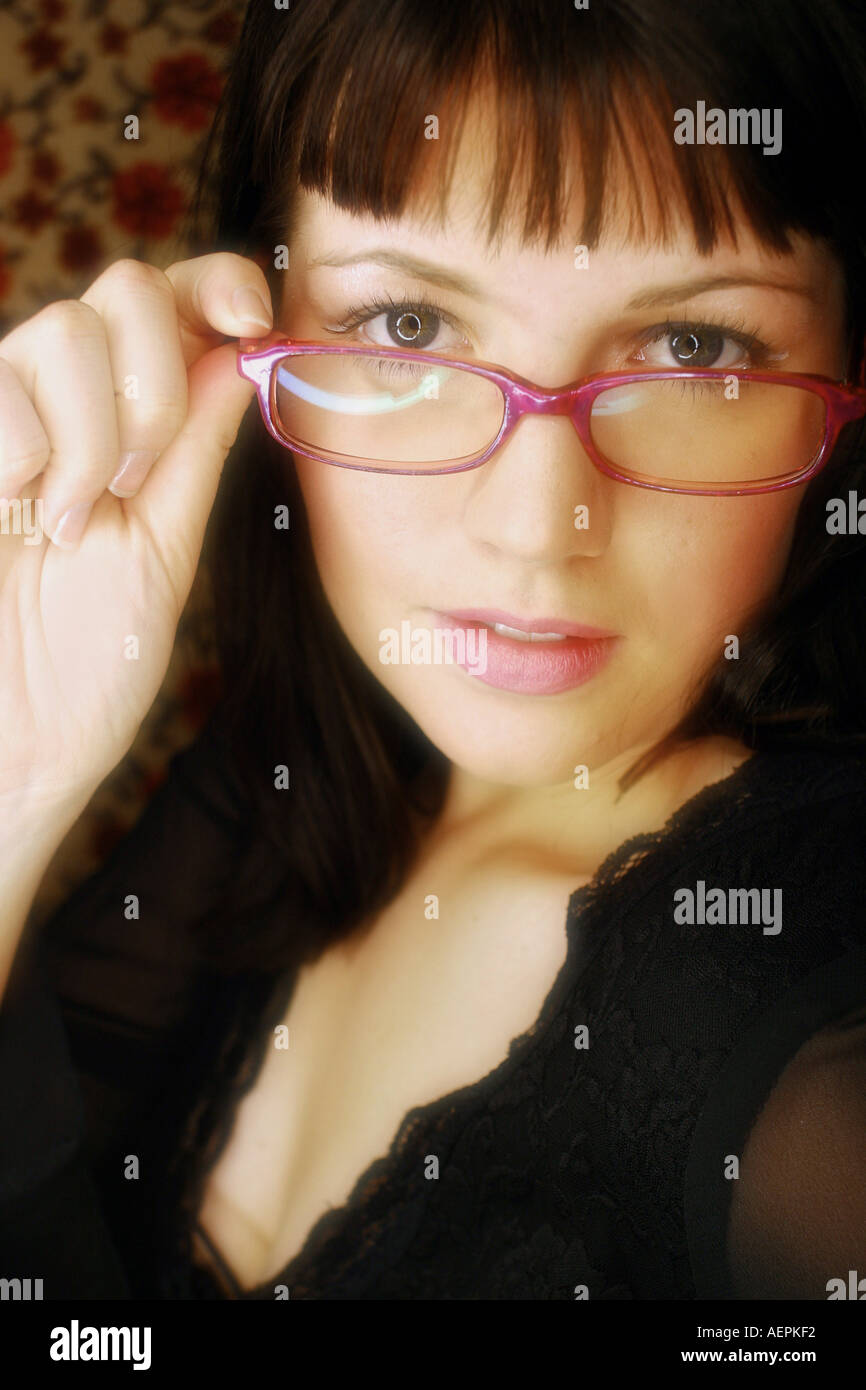 Woman With glasses portrait Stock Photo - Alamy