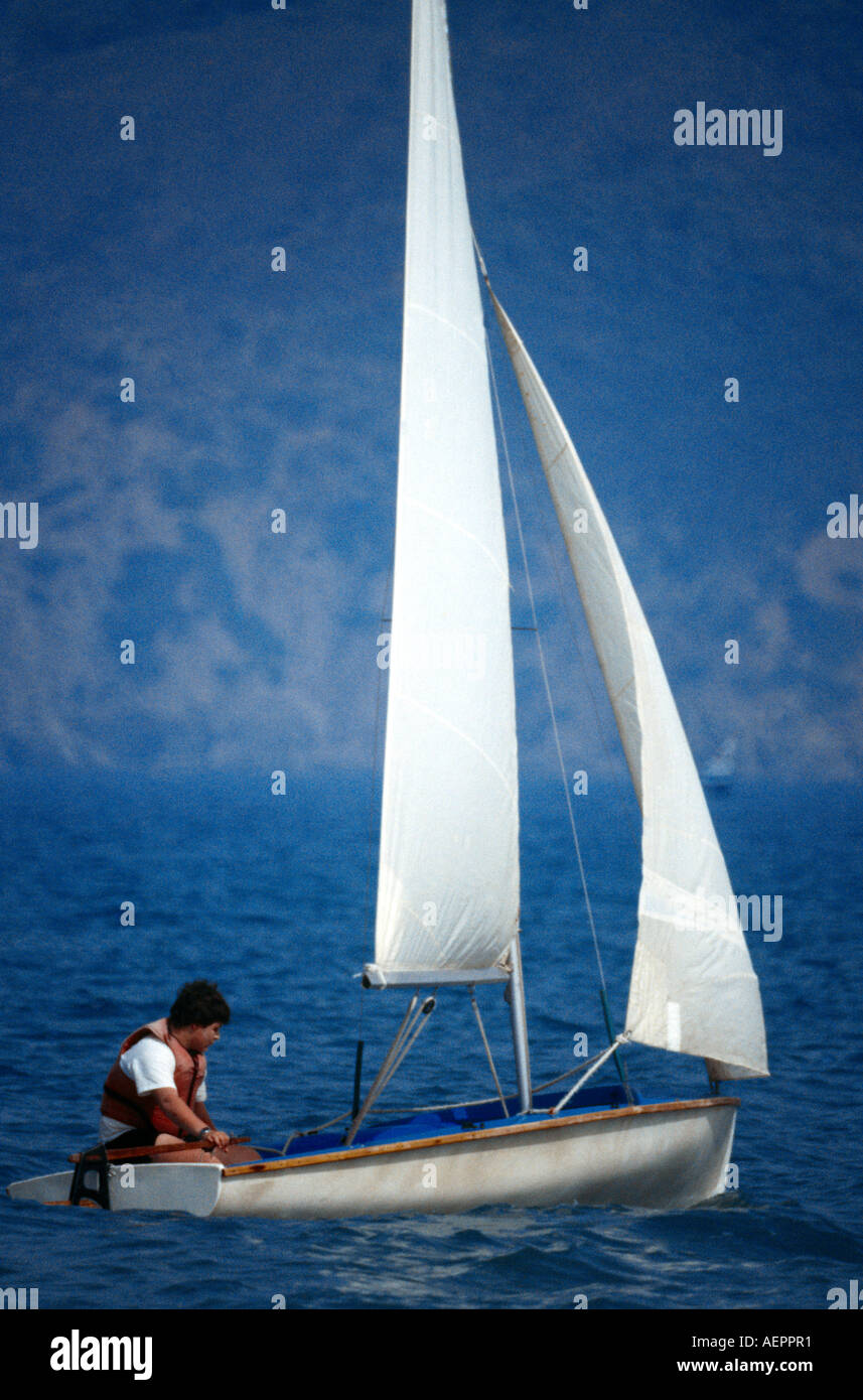 Atlantic Morocco Teenage Boy Sailing In Dinghy Stock Photo - Alamy