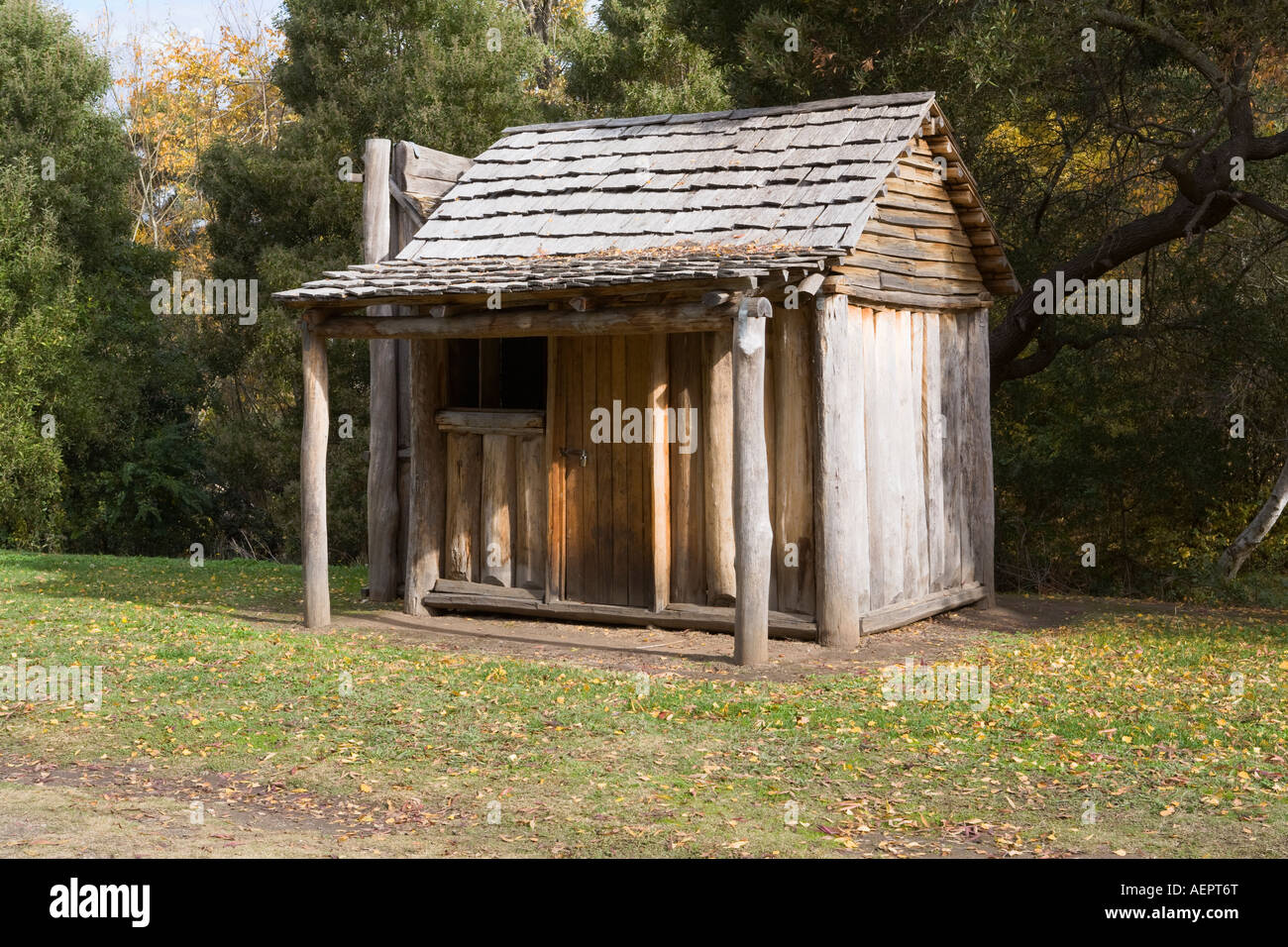 Gold rush old miners wooden slab hut, Yackandandah, Victoria, Australia ...