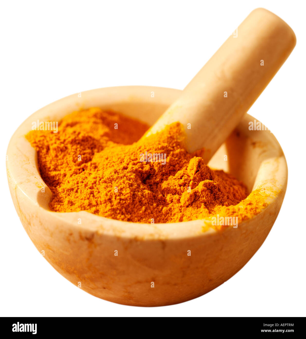 TUMERIC IN PESTLE AND MORTAR CUT OUT Stock Photo - Alamy