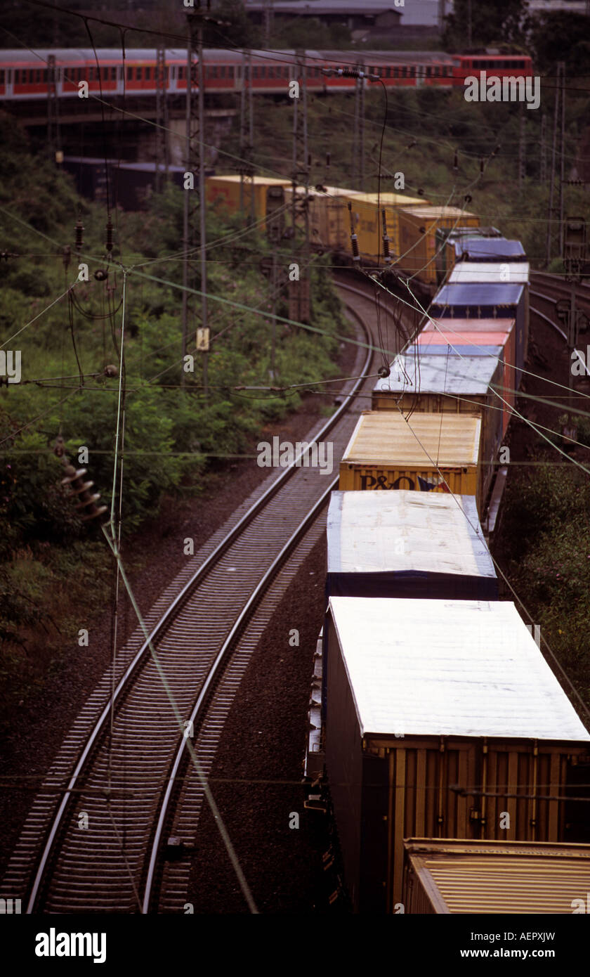 German Railways freight and passenger trains, Cologne, North Rhine ...
