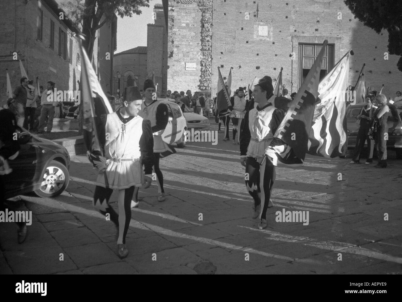 Colorful Street Parade of Flag Throwers in Medieval Costumes Palio ...
