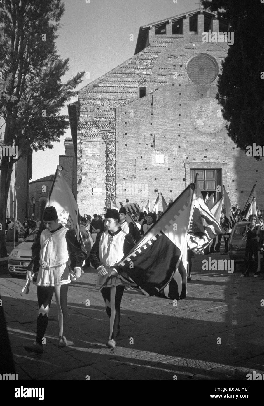 Colorful Street Parade of Flag Throwers in Medieval Costumes Palio ...