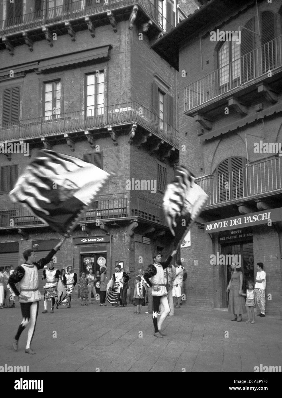 Colorful Street Parade of Flag Throwers in Medieval Costumes Palio ...