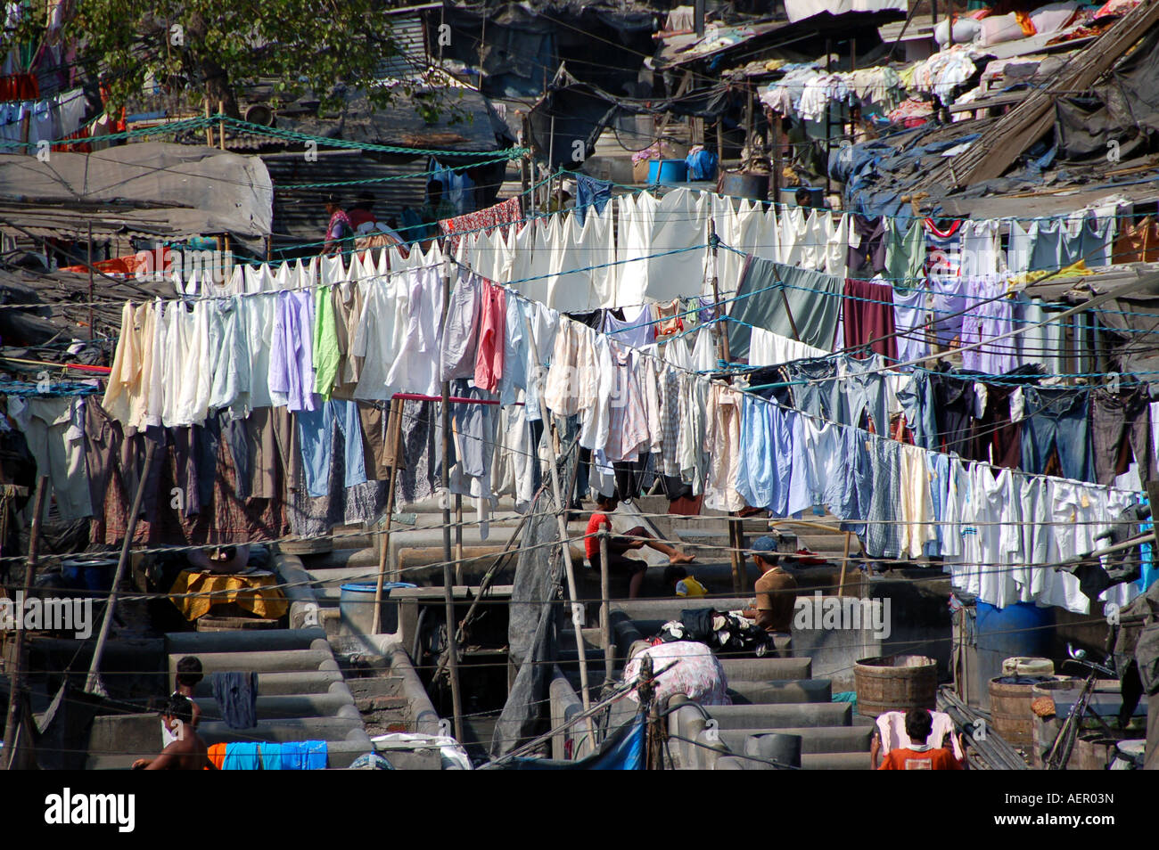 Washed clothes hung out to dry at Dhobi Ghat in Mumbai, India Stock ...