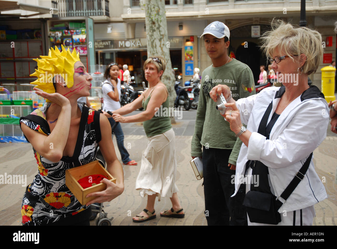 Mime artist performing her routine on Ramblas Barcelona Spain while ...