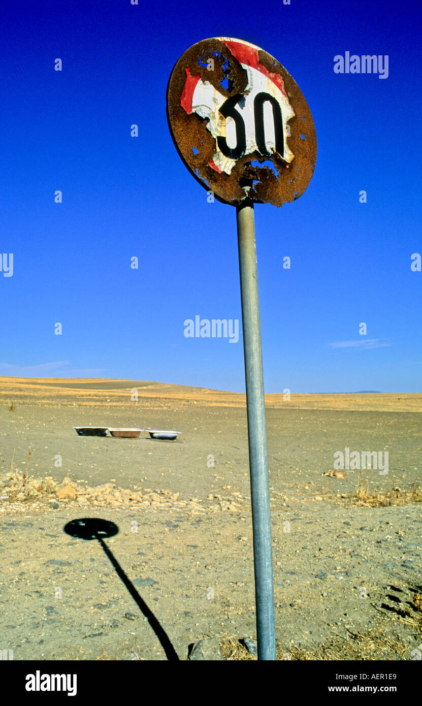 Road limit speed sign in a desert Stock Photo - Alamy