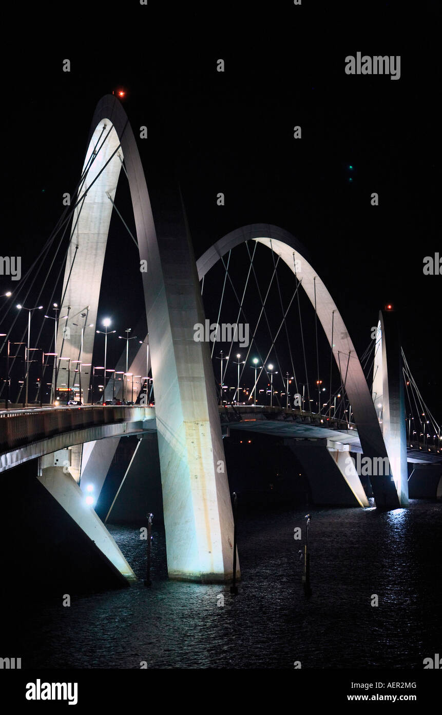 Juscelino Kubitschek bridge in brasilia city capital of brazil by night ...