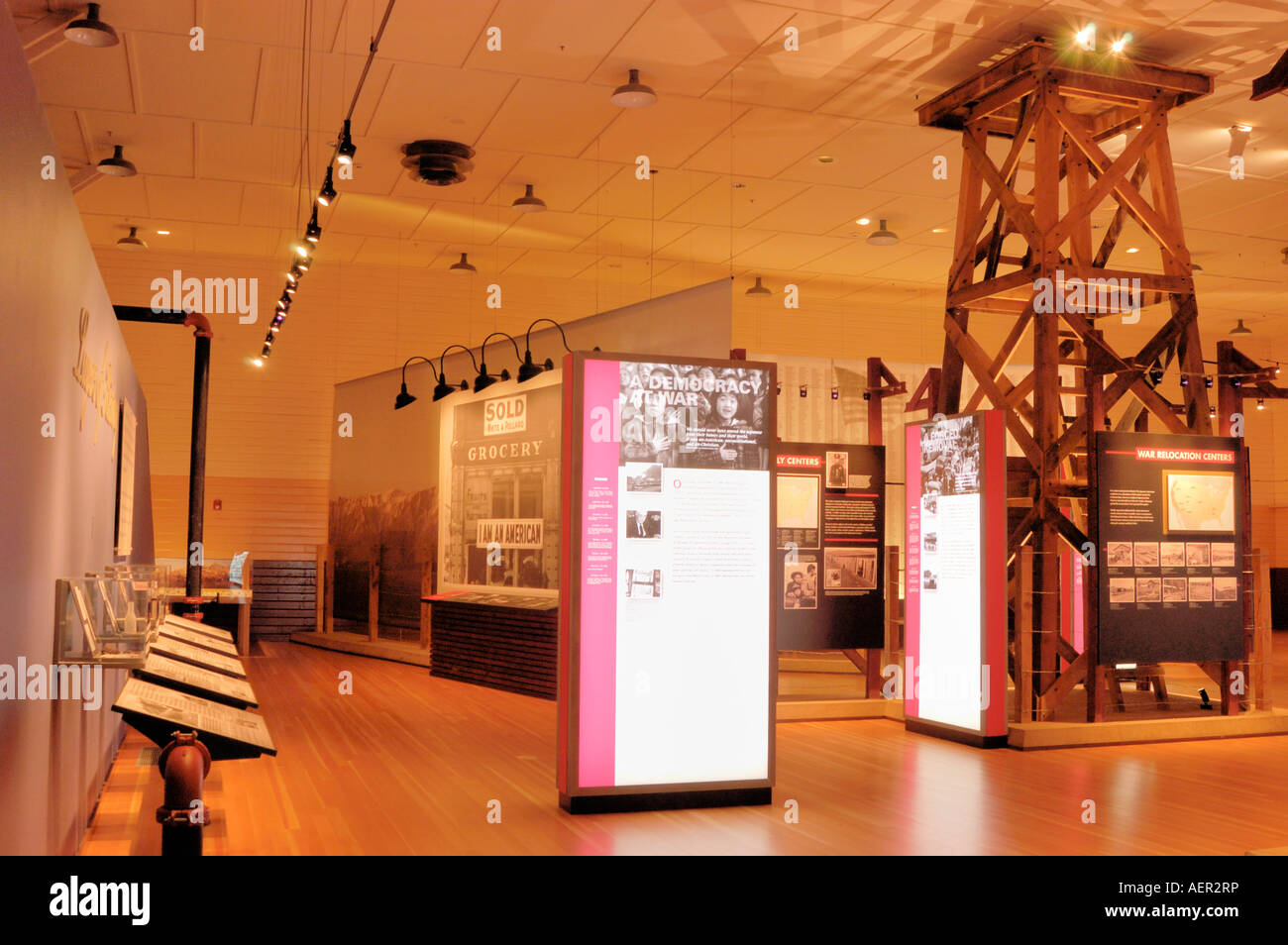 Interpretive displays in the visitor center at Manzanar War Relocation ...