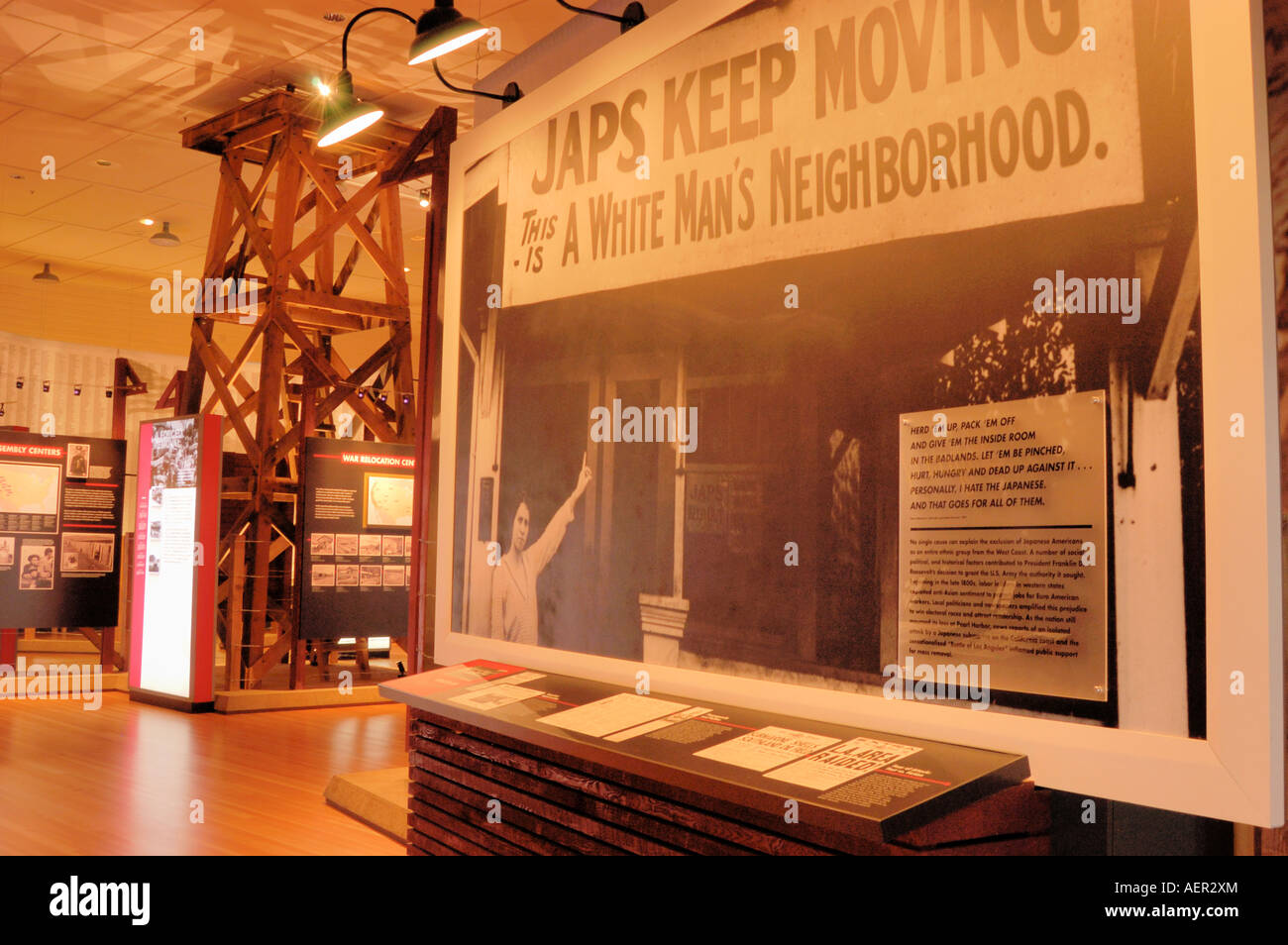 Interpretive displays in the visitor center at Manzanar War Relocation ...