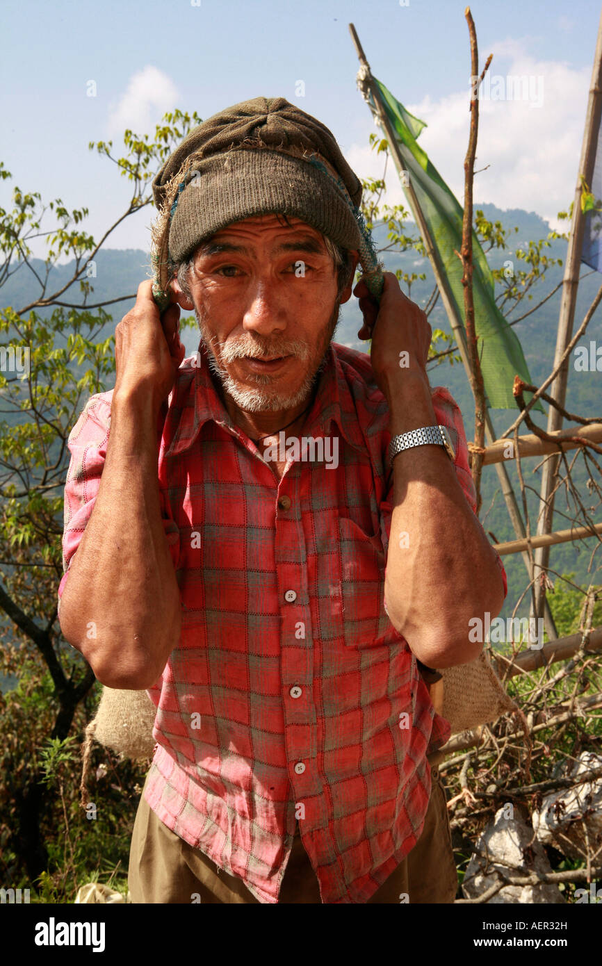Hill farmer carrying fodder in the foothills of Sikkim, India Stock ...