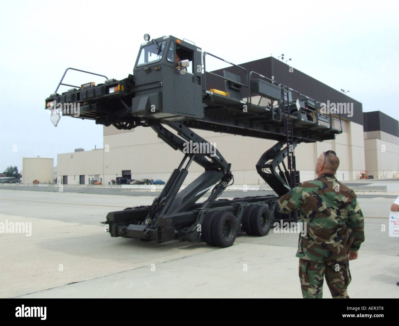 cargo lift of C130 Military Aircraft on tarmac at McGuire United States ...