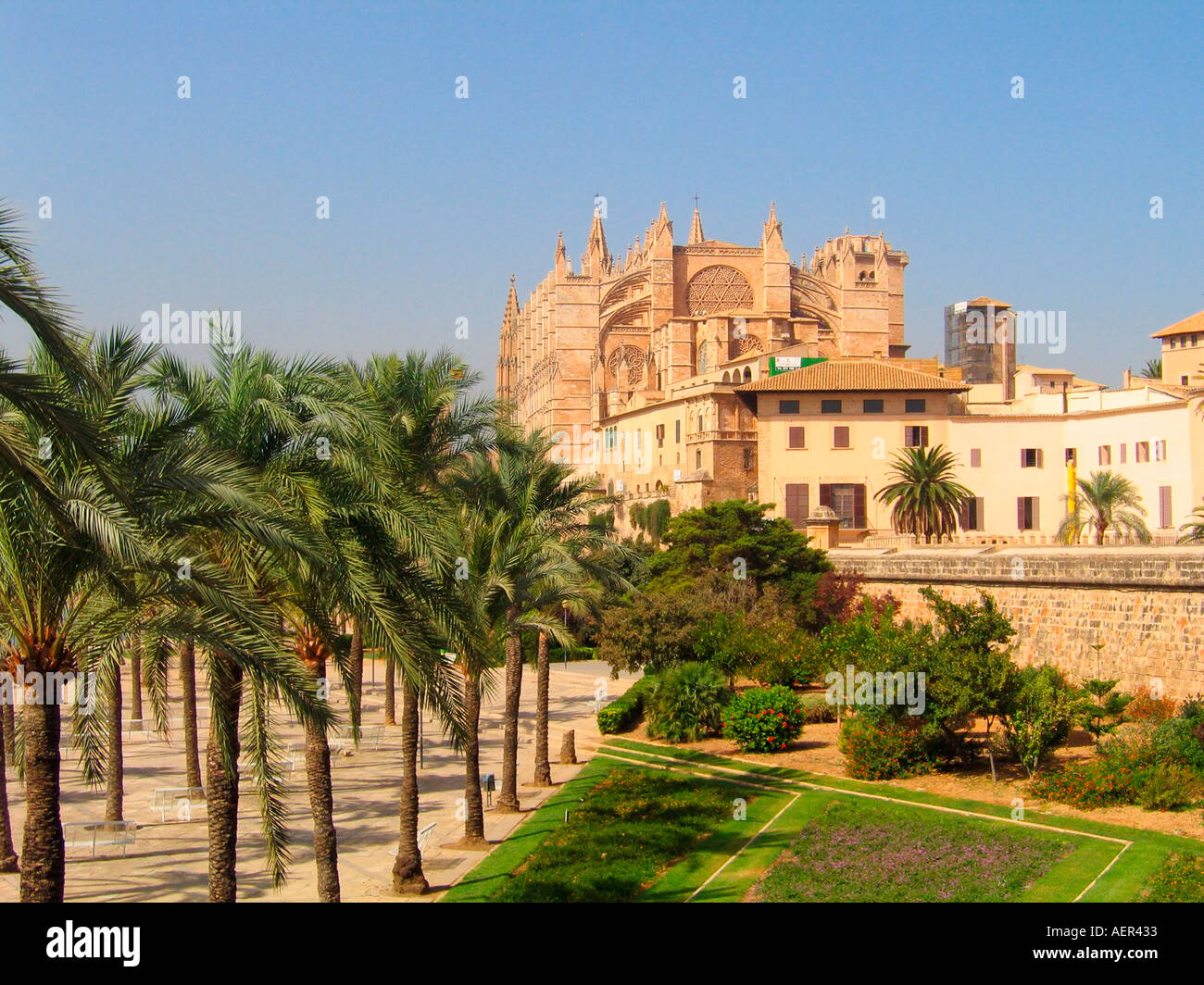 Palma Cathedral and Gardens Majorca Spain Stock Photo - Alamy